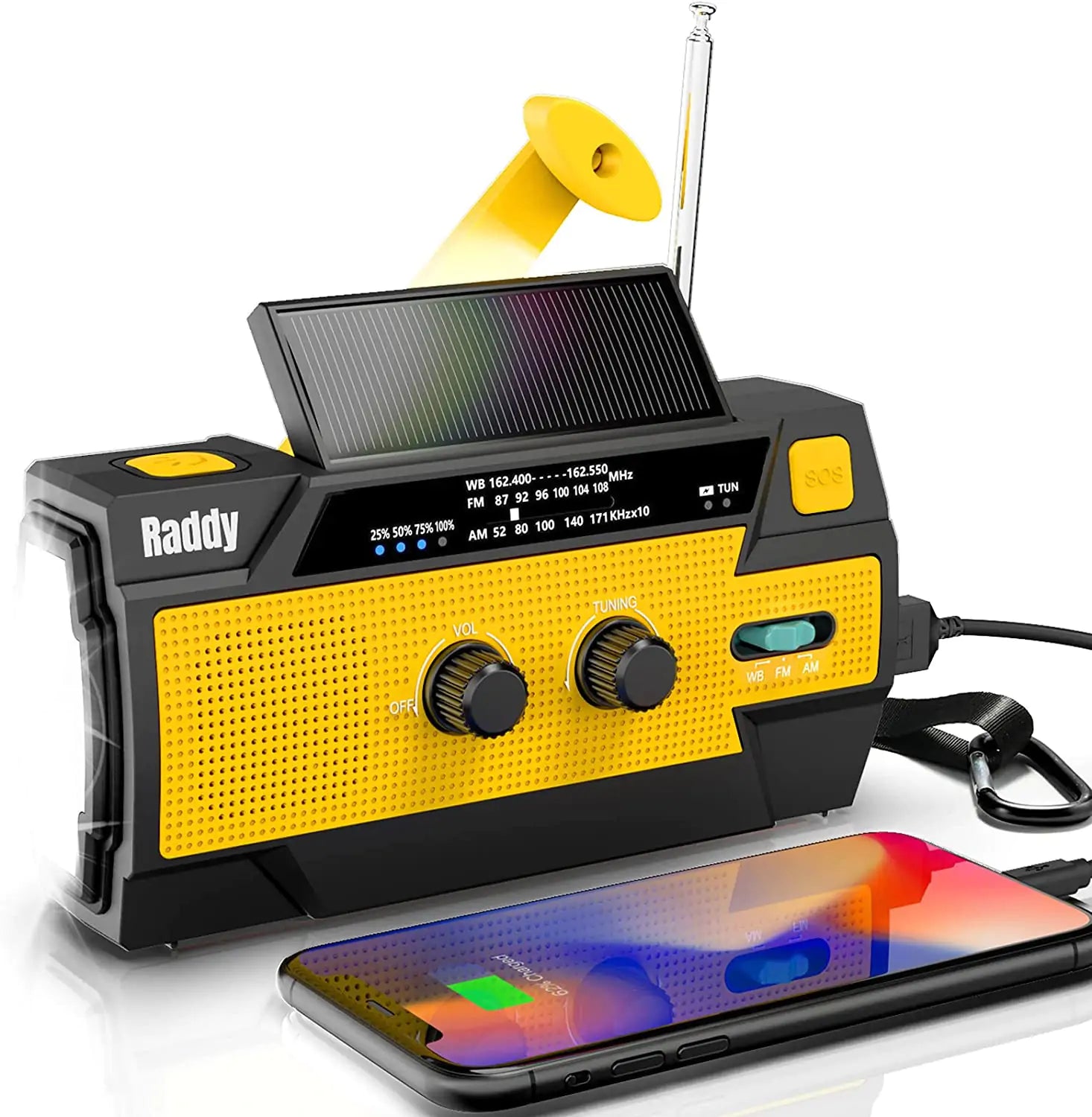 [5000 Battery] Raddy SW3 Emergency Radio Hand Crank Solar-Powered, FM/