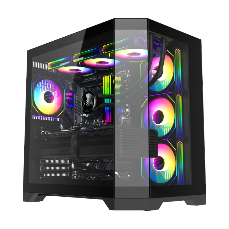 Gamemax Computer case, Fish tank ATX Case, 4 x ARGB fan - Black