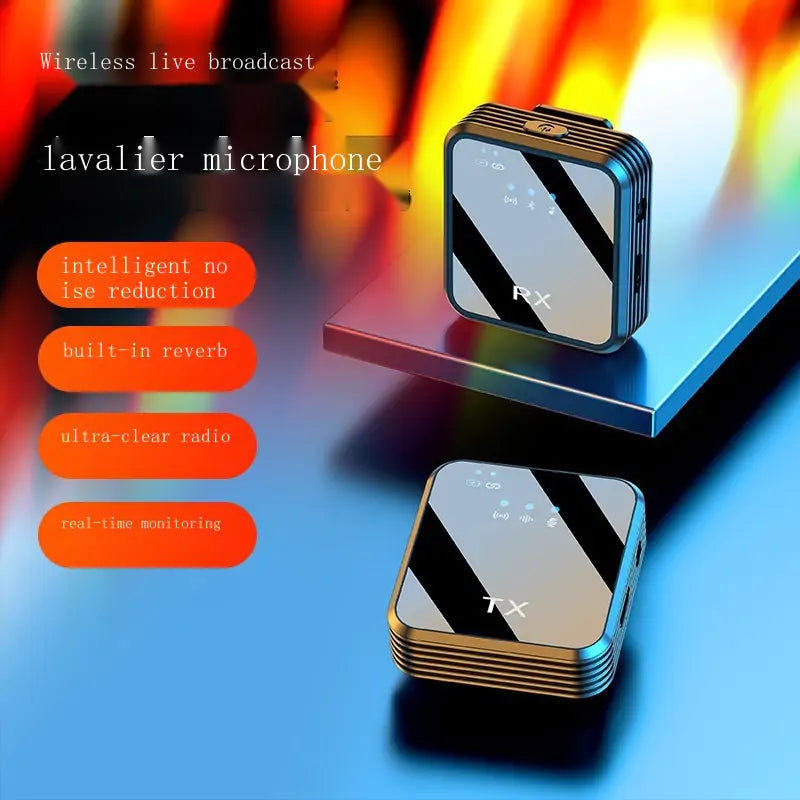 Wireless collar clip microphone outdoor live recording noise cancellat